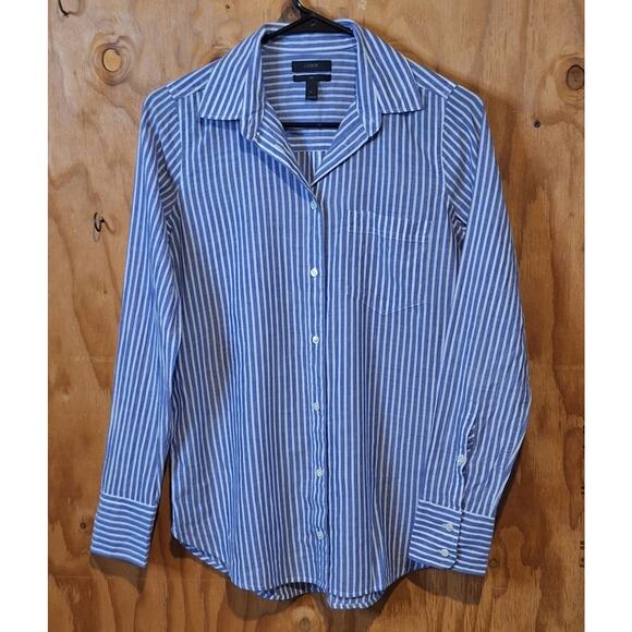 J. Crew | Tops | Jcrew Boy Shirt Womens 2 Blue White Striped Corpcore ...